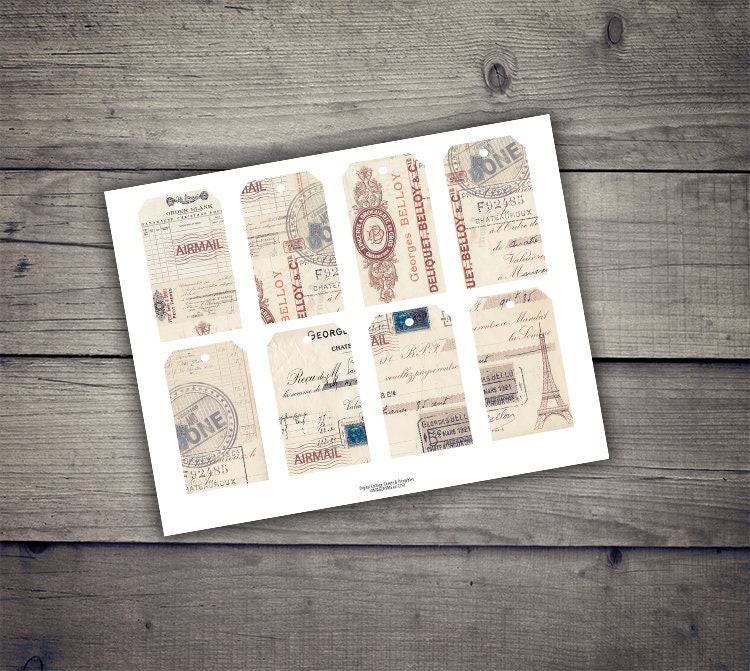 DIGITAL Vintage Postal Ephemera Tags Digital Collage Sheet - Etsy