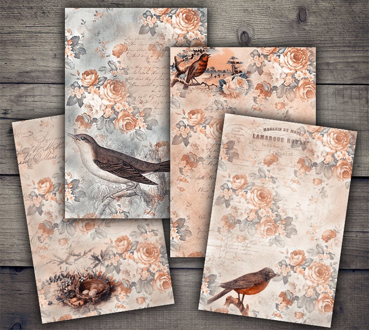 DIGITAL Birds Floral Backgrounds Digital Paper Instant | Etsy