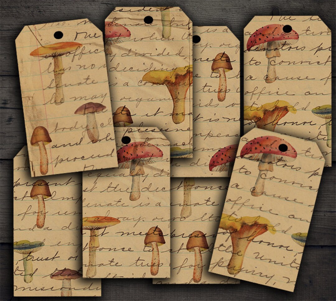DIGITAL Vintage Fall Mushroom Tags - Digital Collage Sheet Download ...