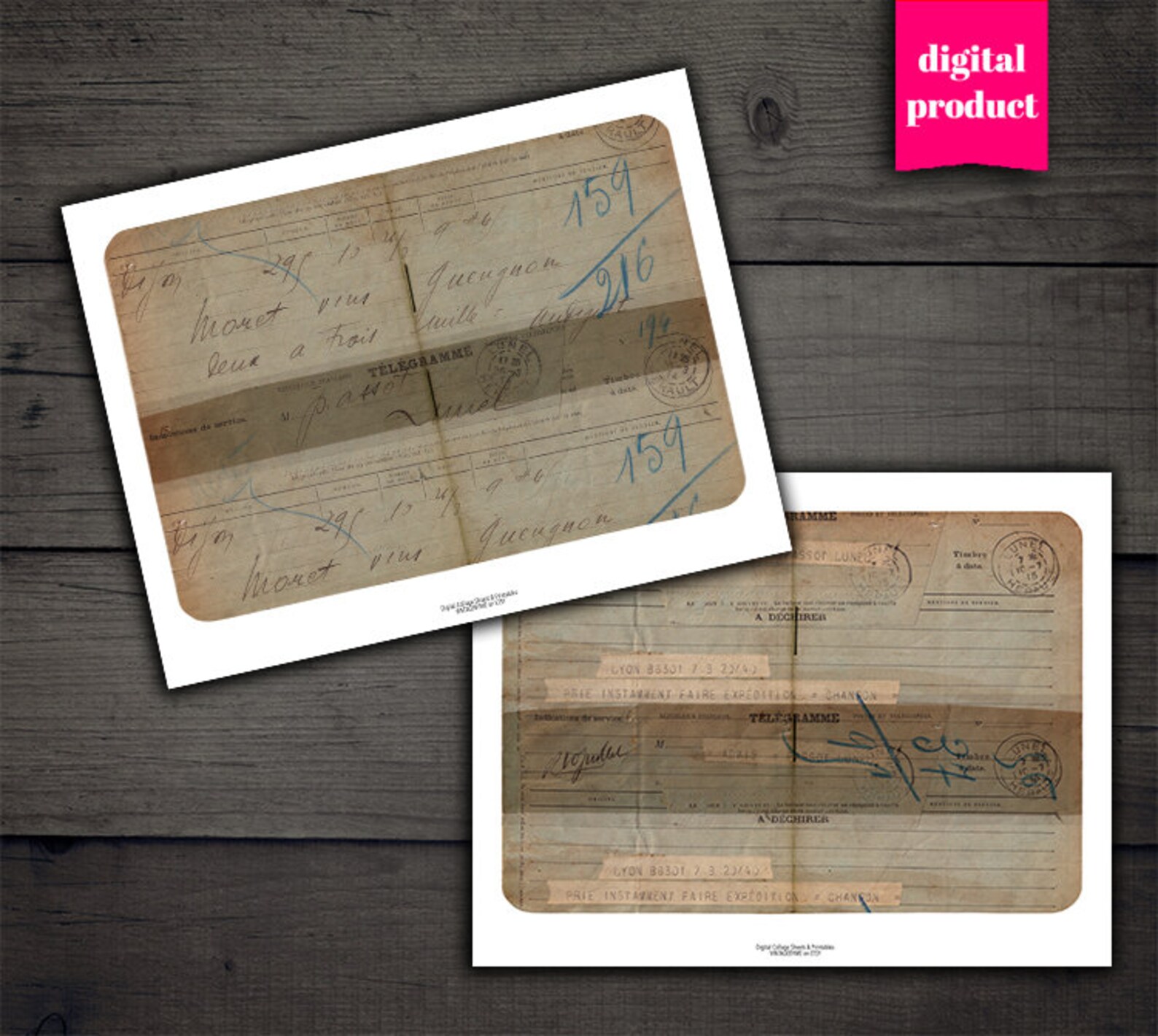 DIGITAL Grunge French Telegram Ephemera Printable Junk | Etsy