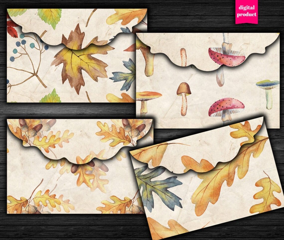 DIGITAL Vintage Fall Envelopes Printable Autumn Envelopes | Etsy