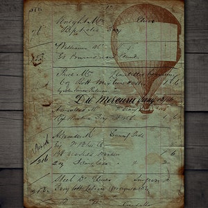 DIGITAL Vintage Grunge Hot Air Balloon - Junk Journal Ephemera ...