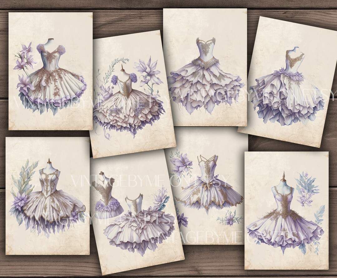 Digital Vintage Ballet Journaling Cards, Printable Ballet Tutu Dress ...