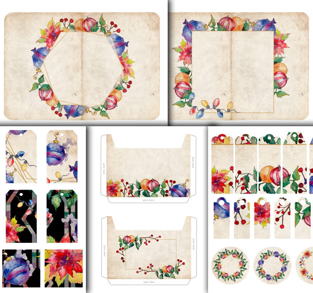 DIGITAL Christmas Digital Junk Journal Kit - Printable Christmas Tags ...