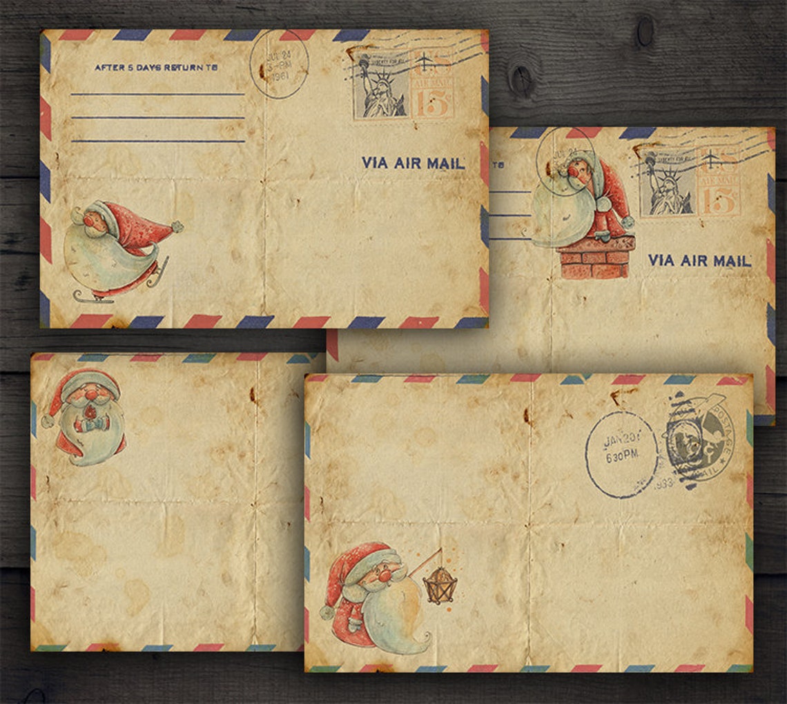 Vintage Christmas Airmail Cards: Printable Santa Designs (PDF) - Etsy