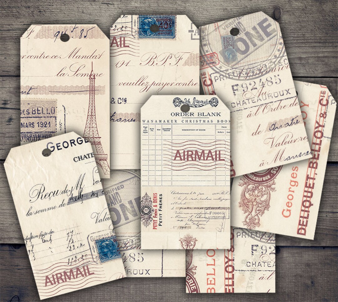 DIGITAL Vintage Postal Ephemera Tags Digital Collage Sheet Download - Etsy