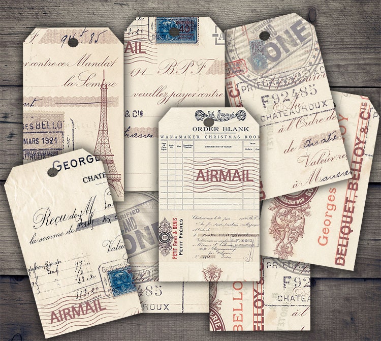 DIGITAL Vintage Postal Ephemera Tags Digital Collage Sheet - Etsy