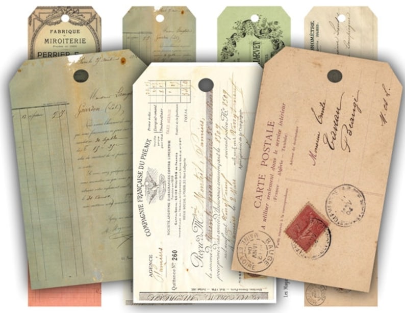 DIGITAL Vintage French Ephemera Tags Digital Collage Sheet | Etsy