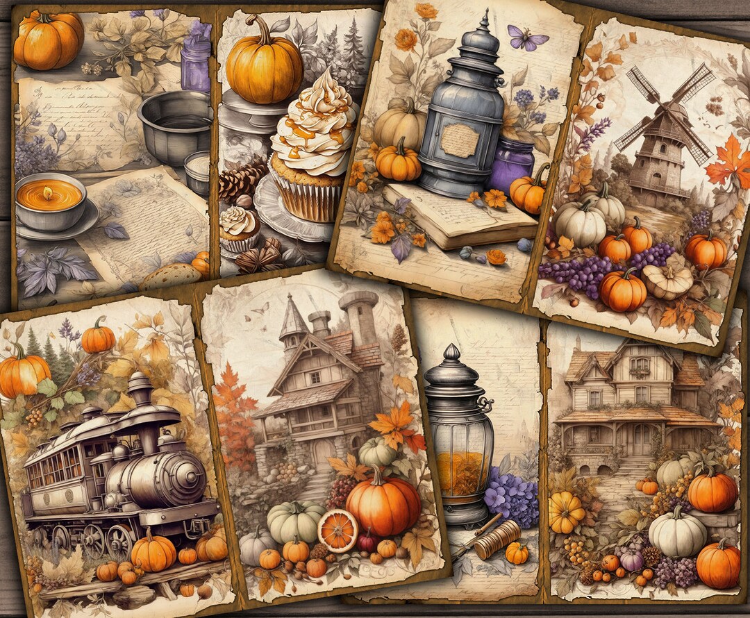 Vintage Fall Digital Paper, Fall Junk Journal, Digital Fall Paper ...