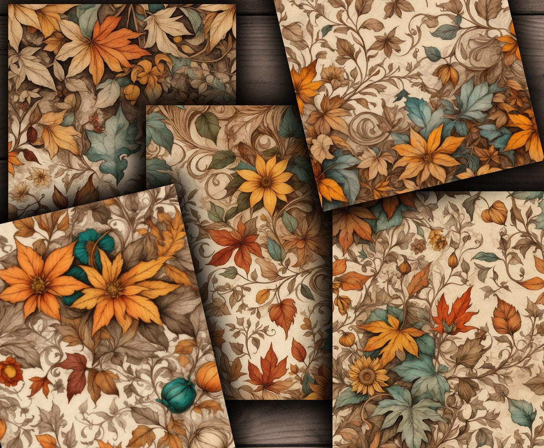 Fall Digital Papers, Digital Fall Pattern Papers, Vintage Grunge Autumn ...