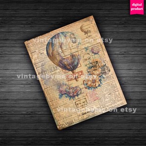 DIGITAL Vintage Travel Ephemera - Digital Hot Air Balloon Paper ...