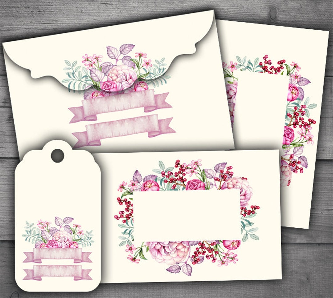 DIGITAL Floral Envelopes, Tags & Cards Digital Collage Sheet Printables ...