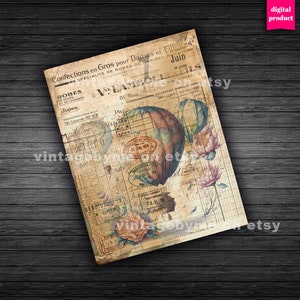 DIGITAL Vintage Travel Ephemera - Digital Hot Air Balloon Paper ...