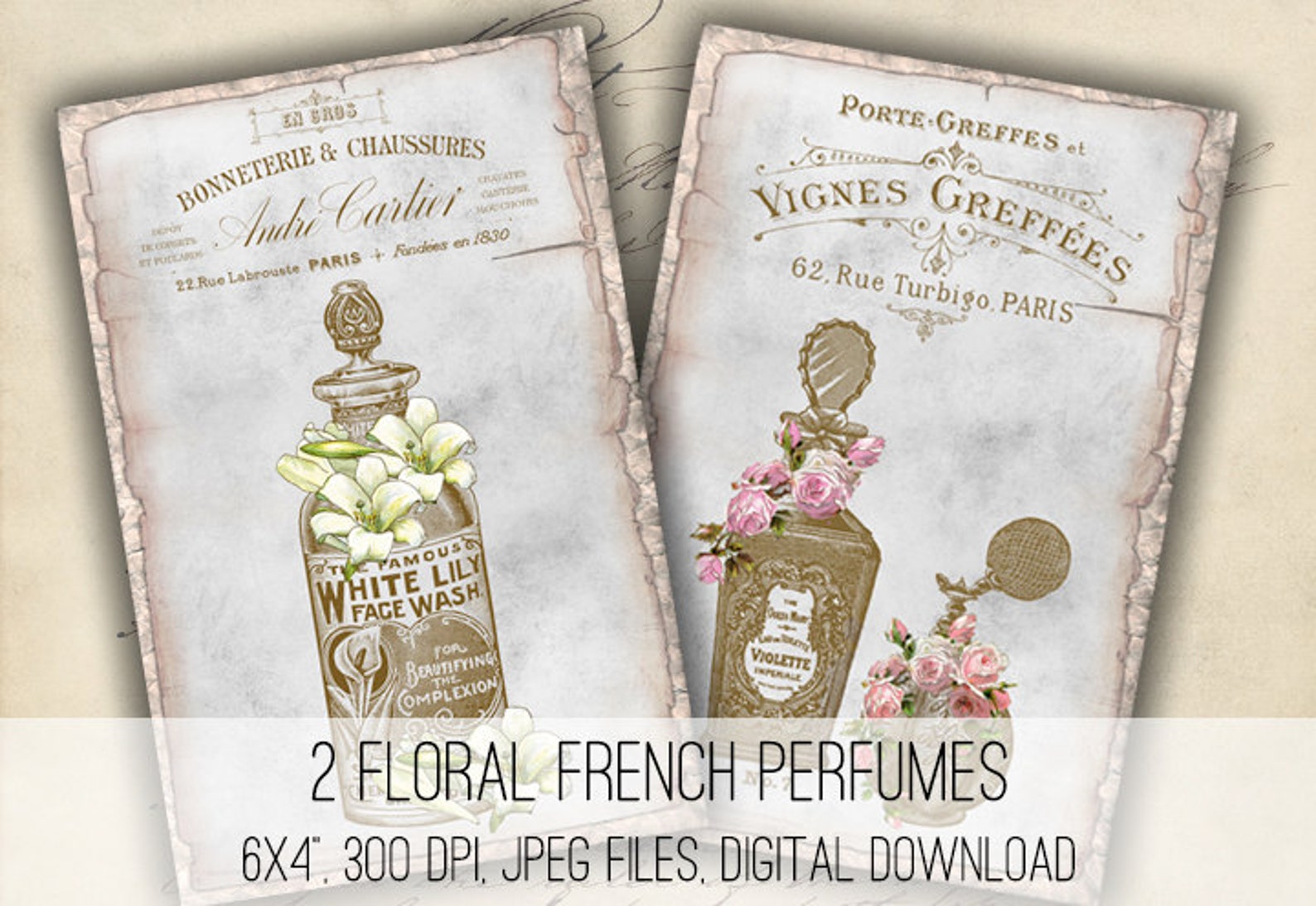 French Perfume Bottles Collage Sheet: Floral Ephemera (digital Download ...