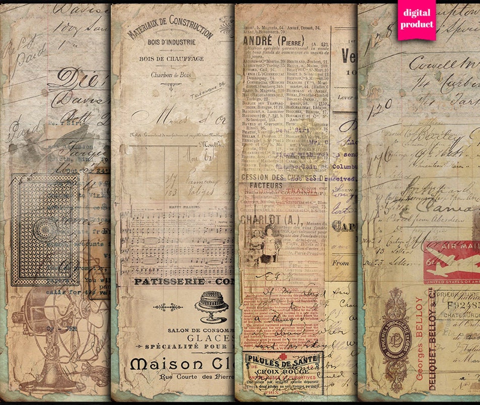 DIGITAL Grunge Ephemera Printable Vintage Ephemera Vintage - Etsy