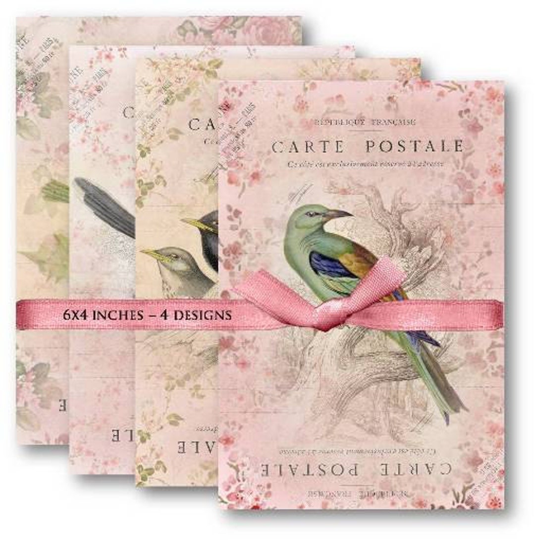 Bird Carte Postale Digital Collage Sheet: Floral Ephemera (digital ...