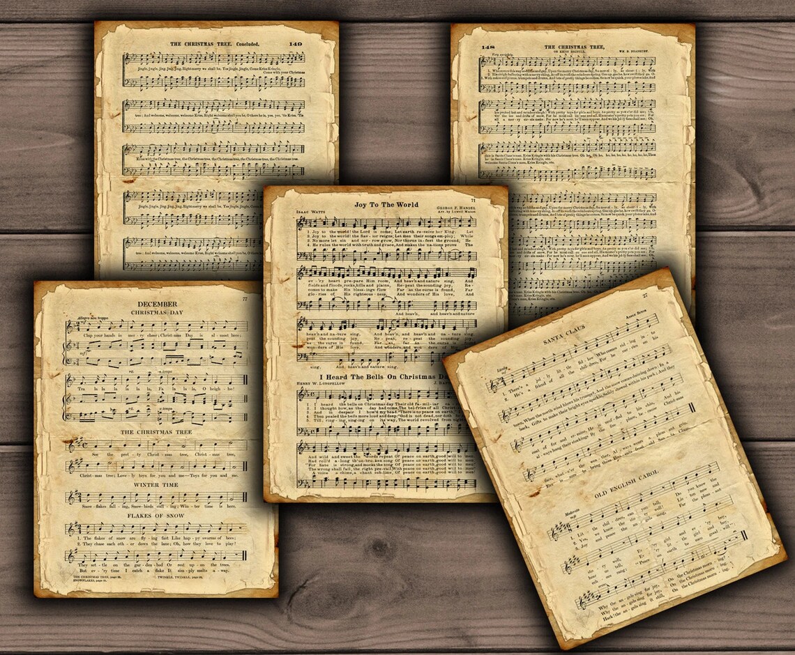 Vintage Christmas Songs Music Sheet: Digital Collage (digital Download ...