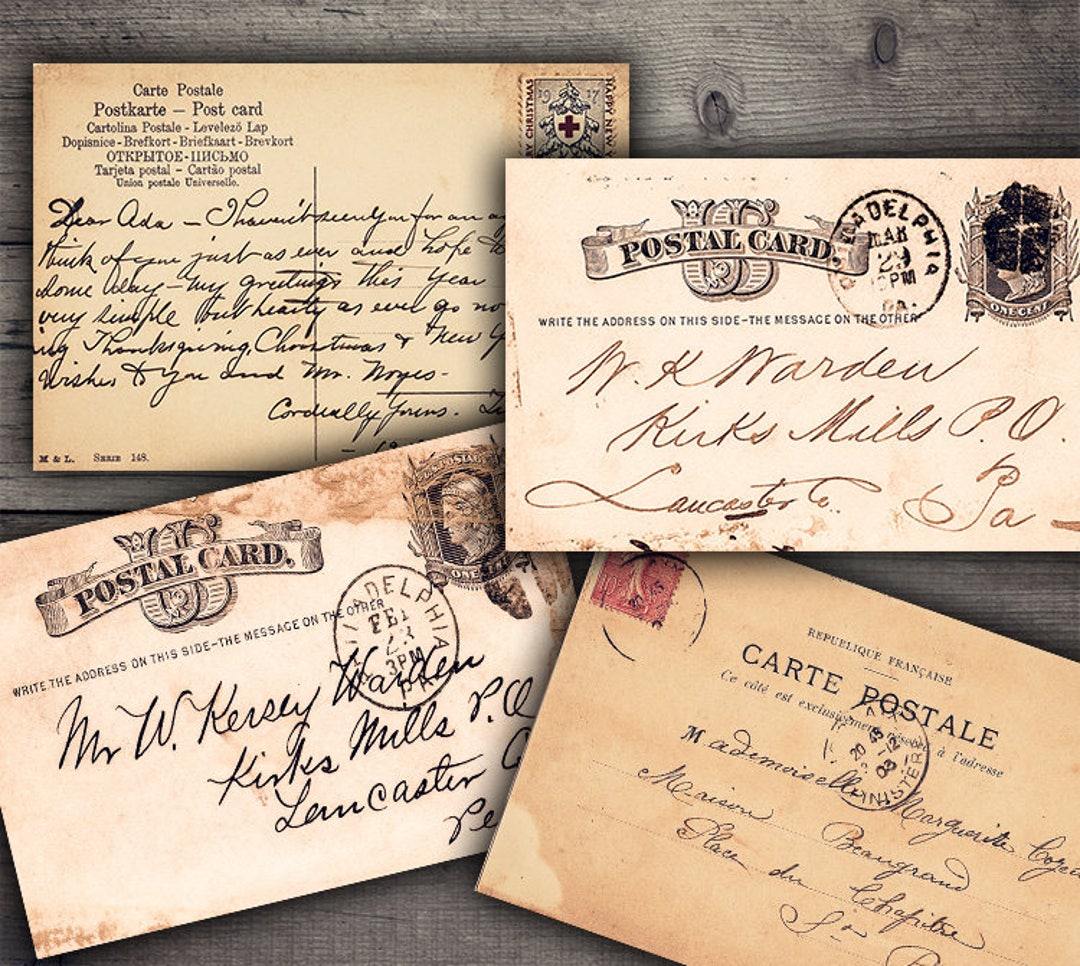 DIGITAL Vintage Handwritten Postcards - Digital Collage Sheet ...