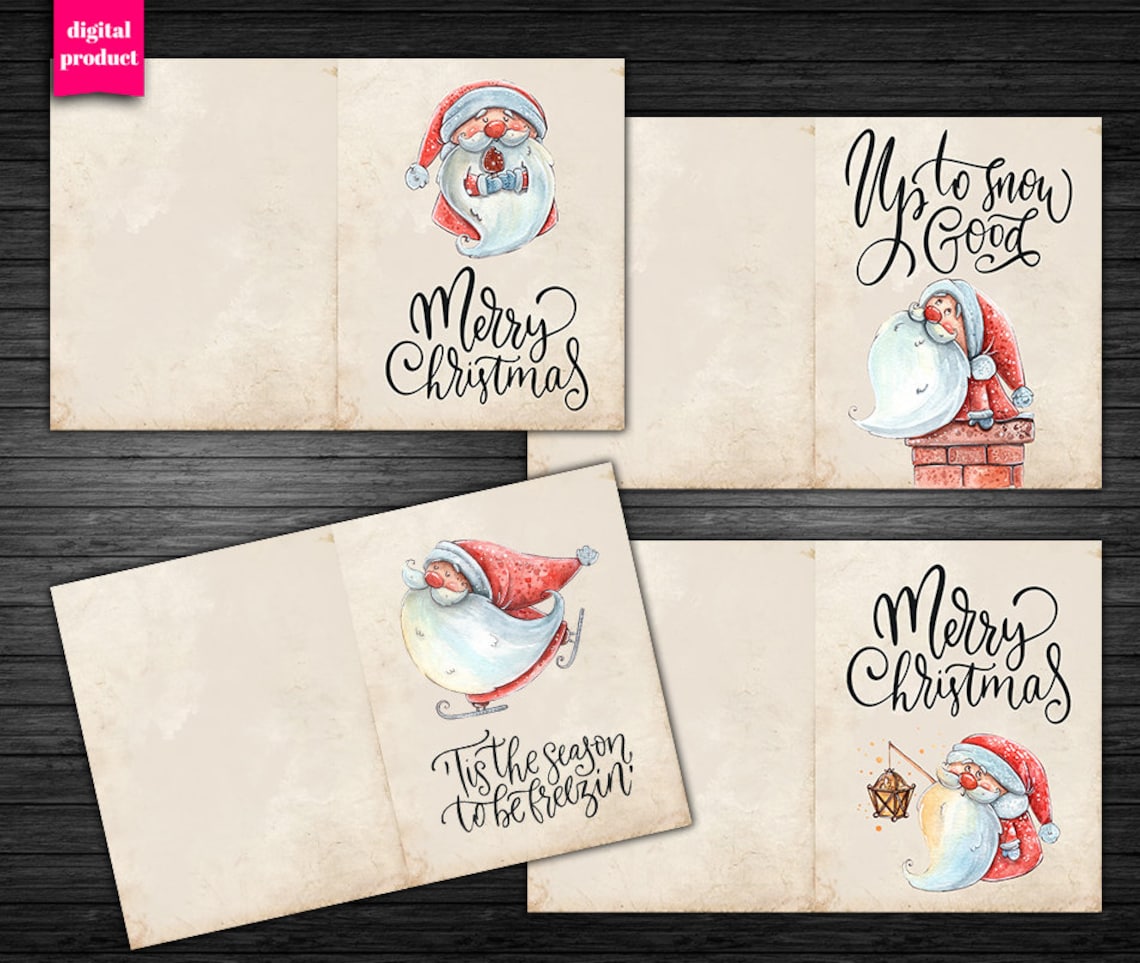 DIGITAL Christmas Cards Printable Santa Christmas Cards | Etsy