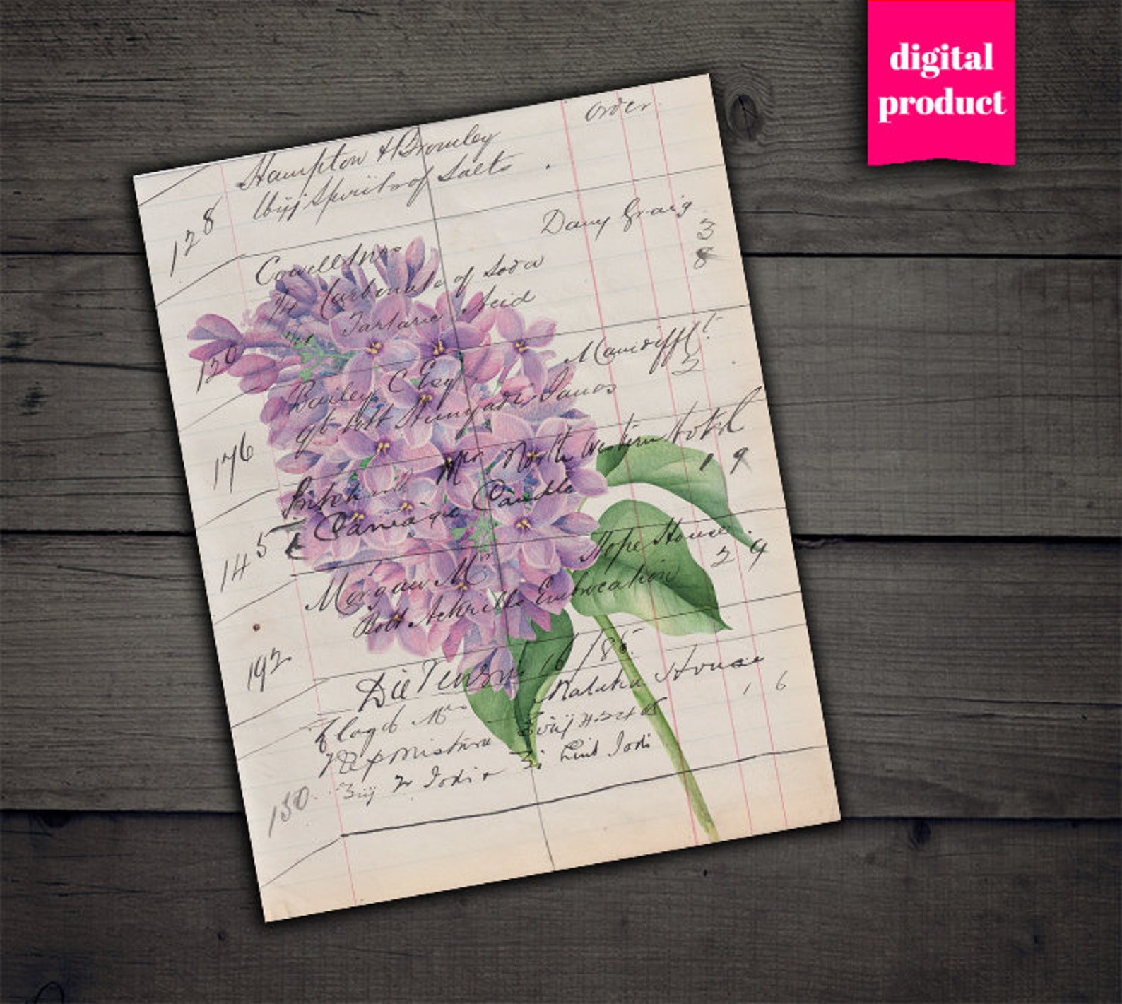 DIGITAL Lilac Vintage Ephemera - Printable Vintage Floral Papers ...