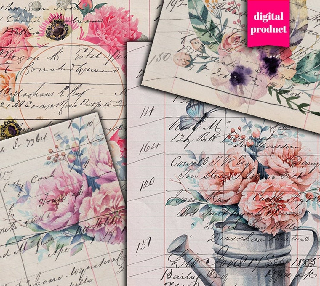 DIGITAL Floral Ephemera - Printable Floral Papers Download - VBM2435 - Etsy