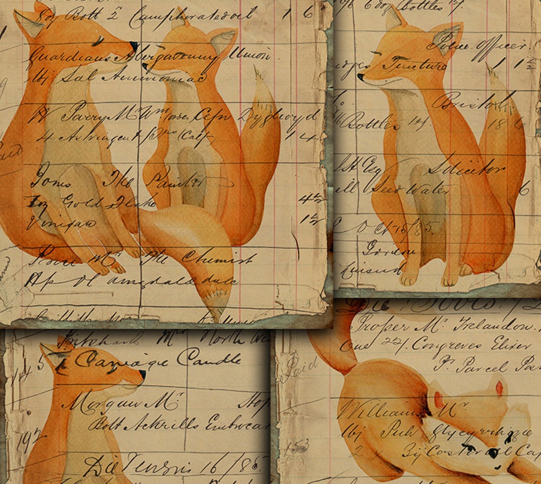 DIGITAL Vintage Foxes Digital Paper Download - Printable Junk Journal ...
