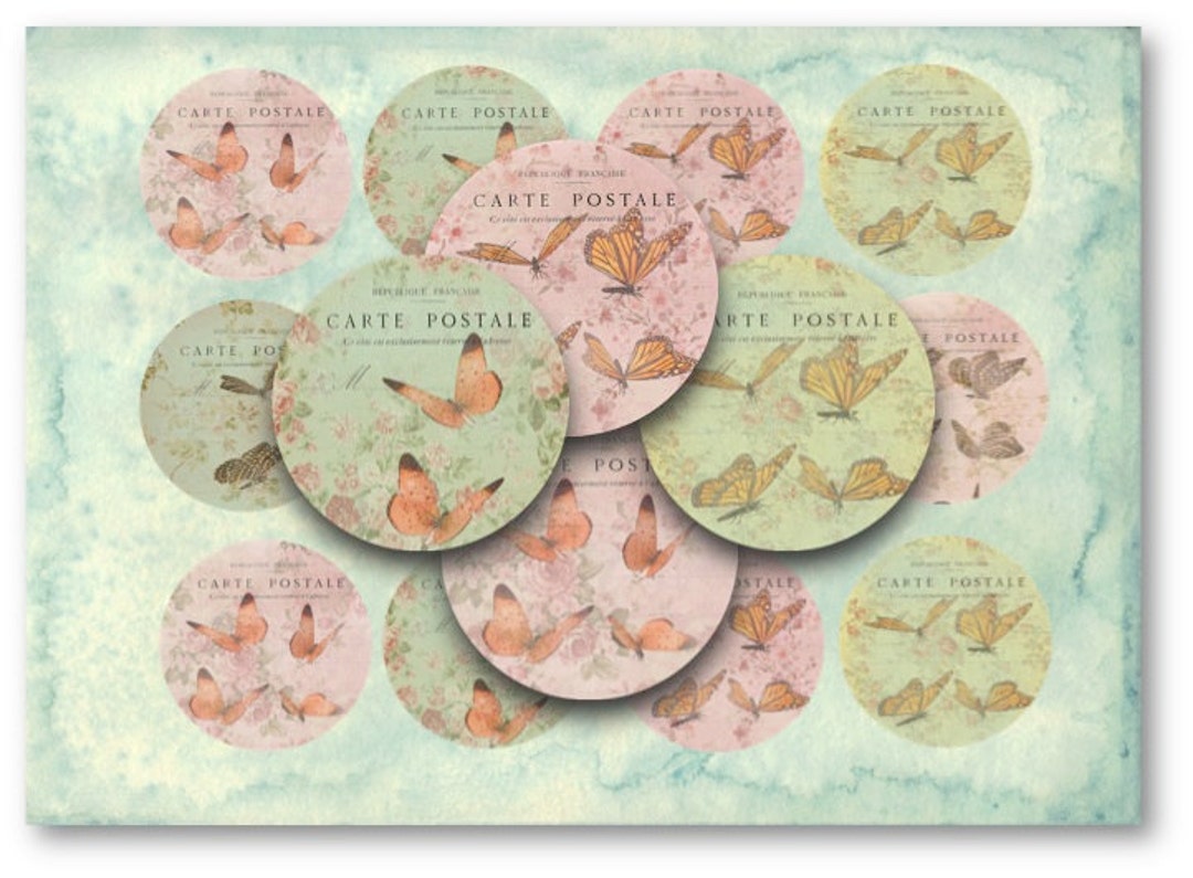Shabby Chic Butterfly Circles: Jewelry Pendants, Magnets (digital ...