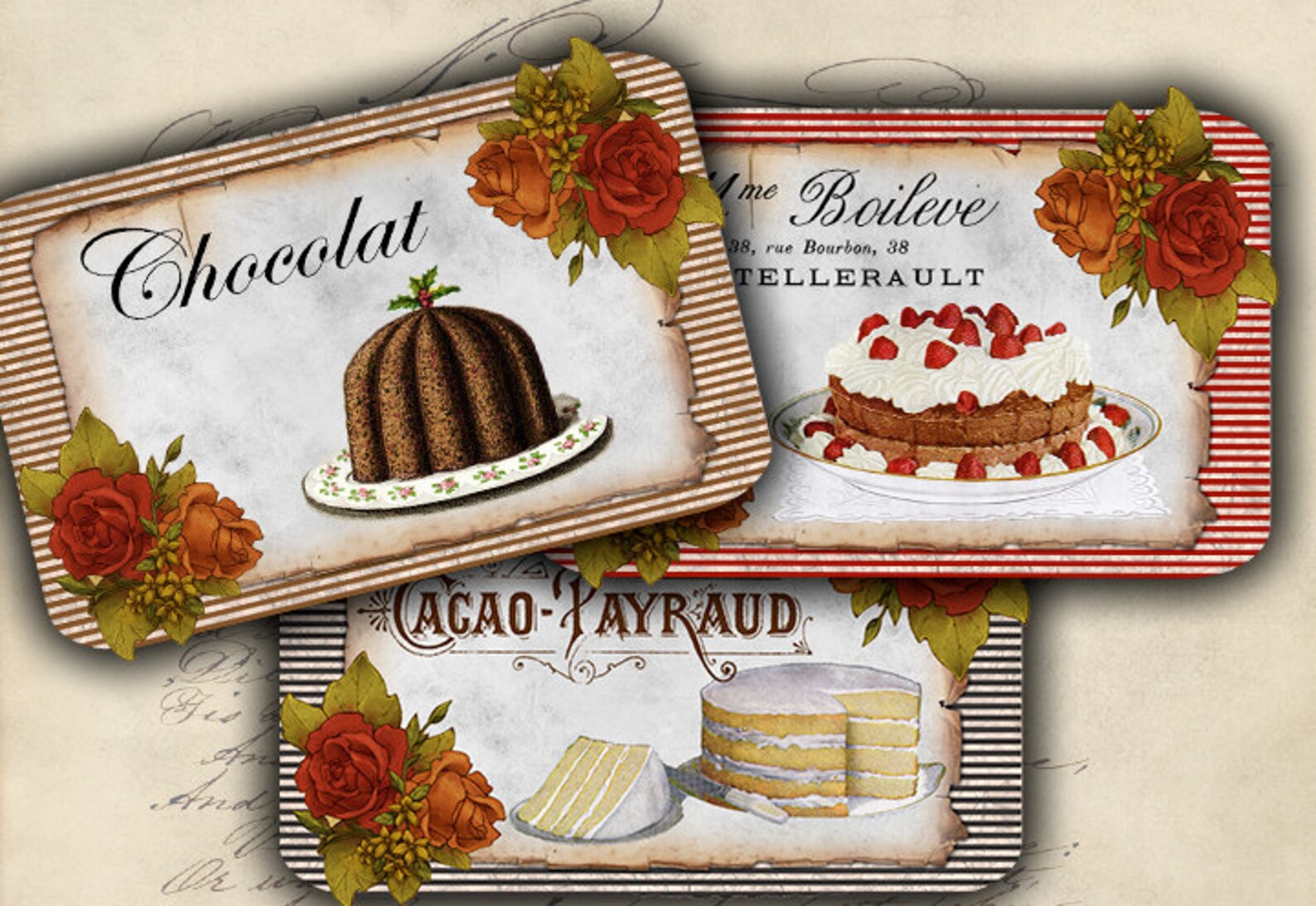 Vintage Cakes Digital Collage Sheet: Dessert Images (digital Download ...