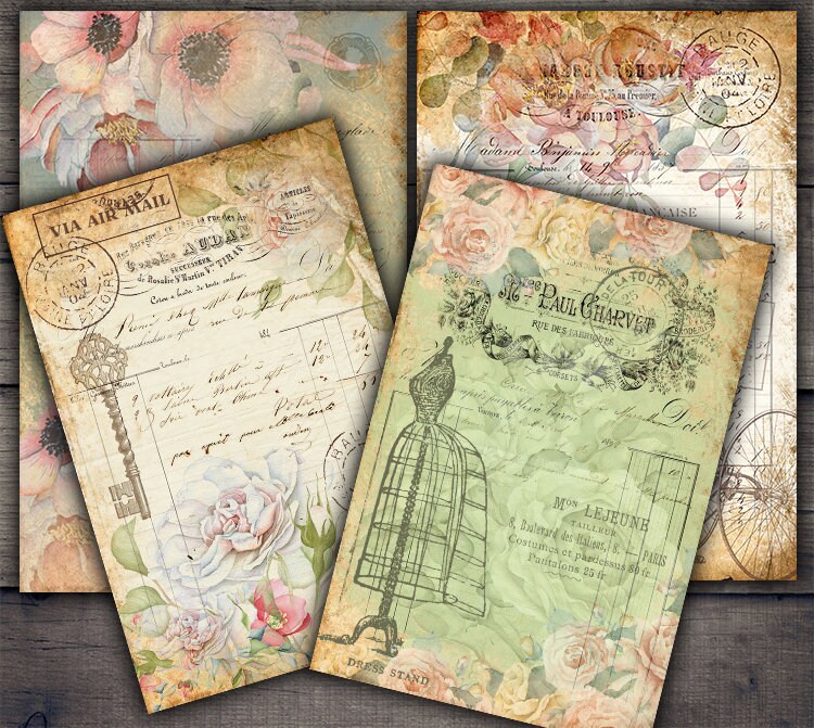 DIGITAL Vintage Floral Ephemera Digital Papers Download - Etsy