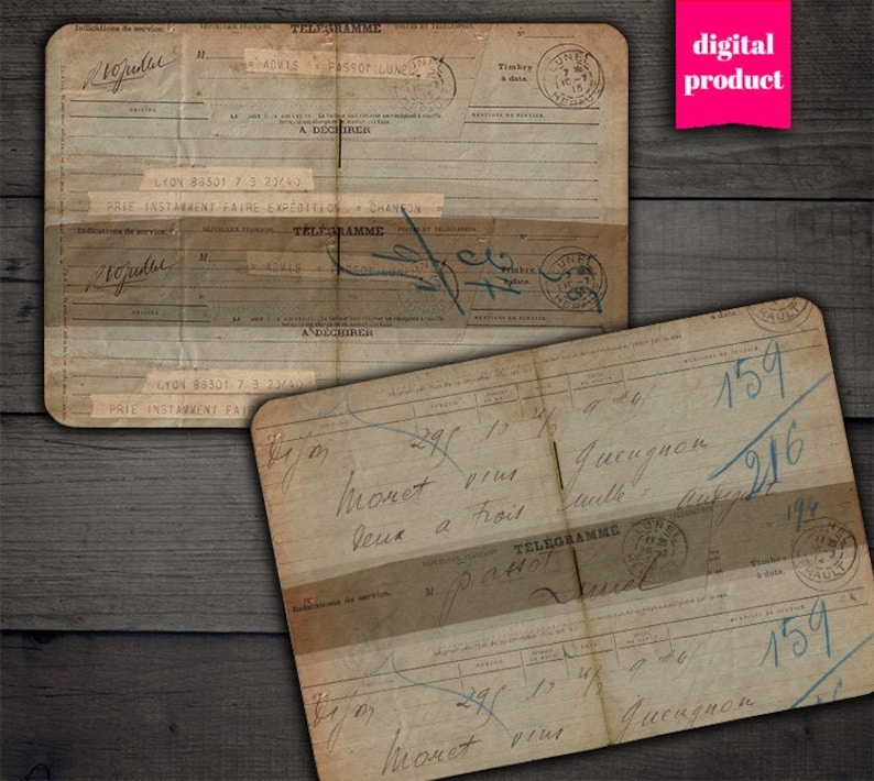 DIGITAL Grunge French Telegram Ephemera Printable Junk | Etsy
