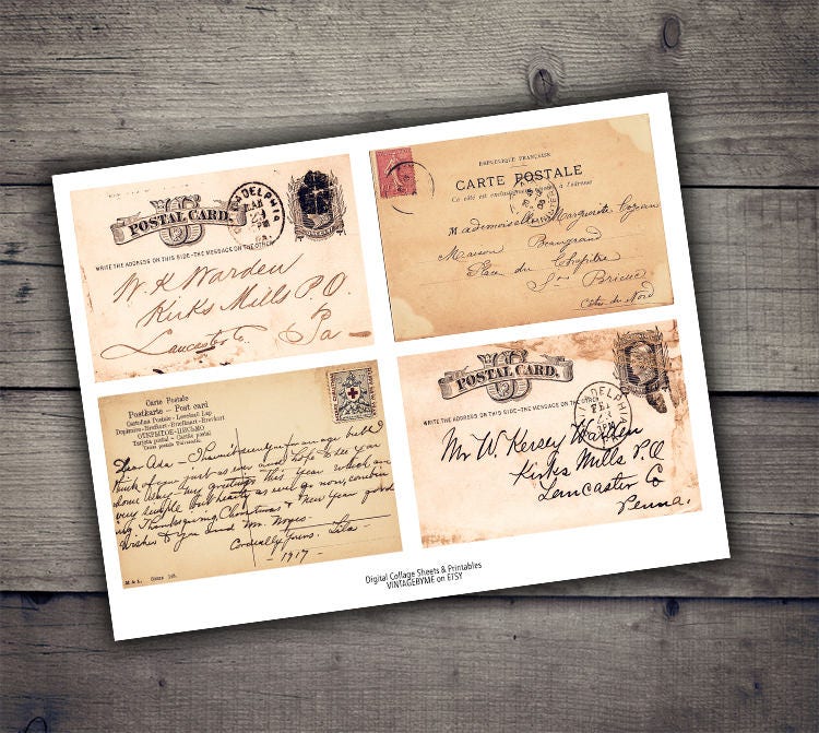 DIGITAL Vintage Handwritten Postcards Digital Collage Sheet - Etsy ...