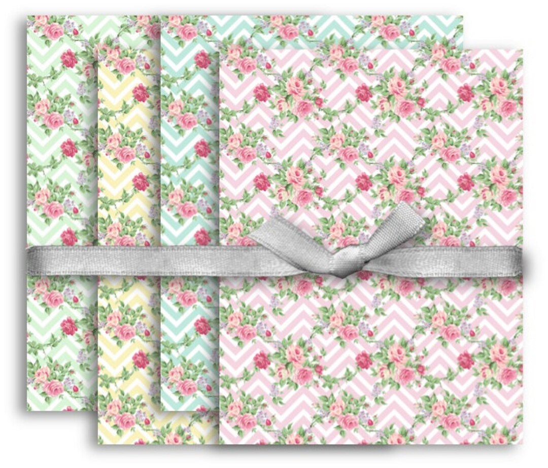 Chevron Roses Digital Paper: Floral Collage Sheet (digital Download ...