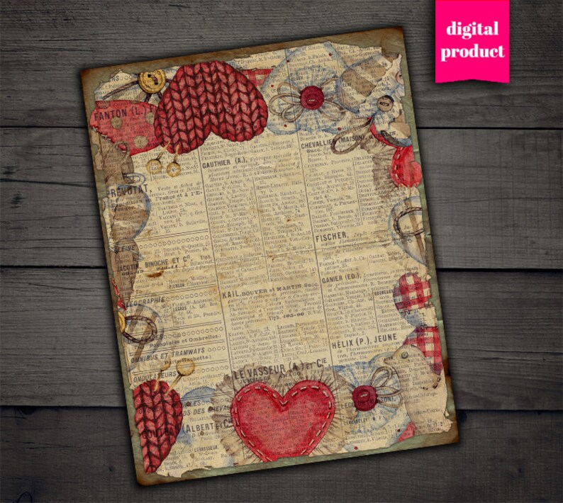 DIGITAL Vintage Valentines Junk Journal Ephemera - Printable Valentines ...