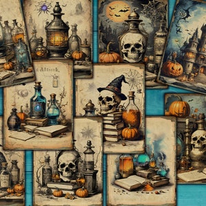 Vintage Grunge Halloween Papers, Halloween Skulls, Halloween Digital ...