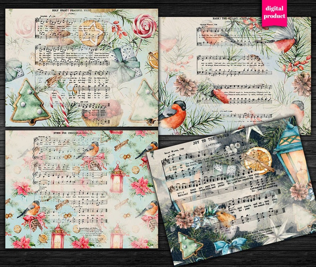 DIGITAL Christmas Music Sheets - Vintage Christmas Songs Digital Papers ...