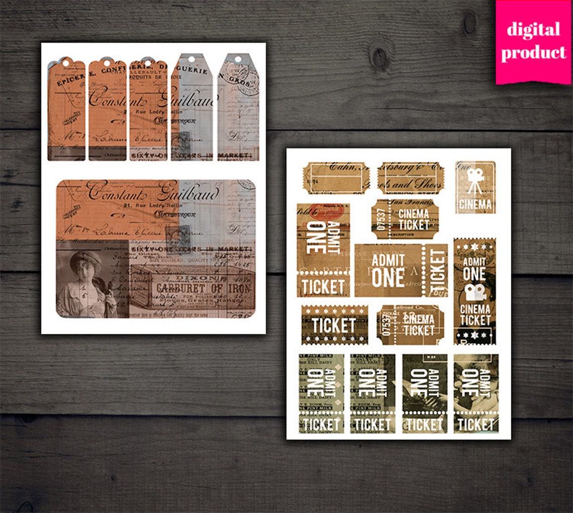 DIGITAL Vintage Junk Journal Kit - Printable Grunge Ephemera - VBM2520 ...
