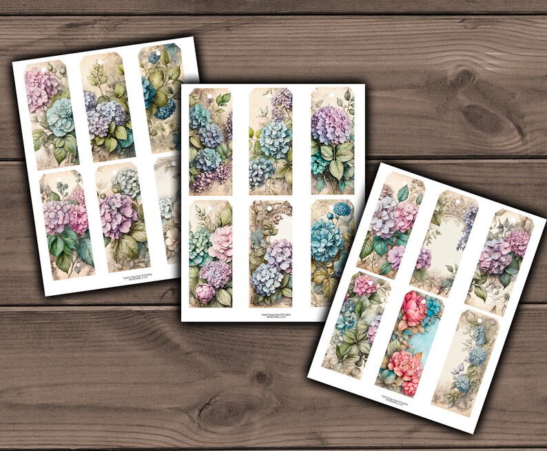 Vintage Hydrangea Gift Tags: Printable Floral Scrapbook Embellishments ...