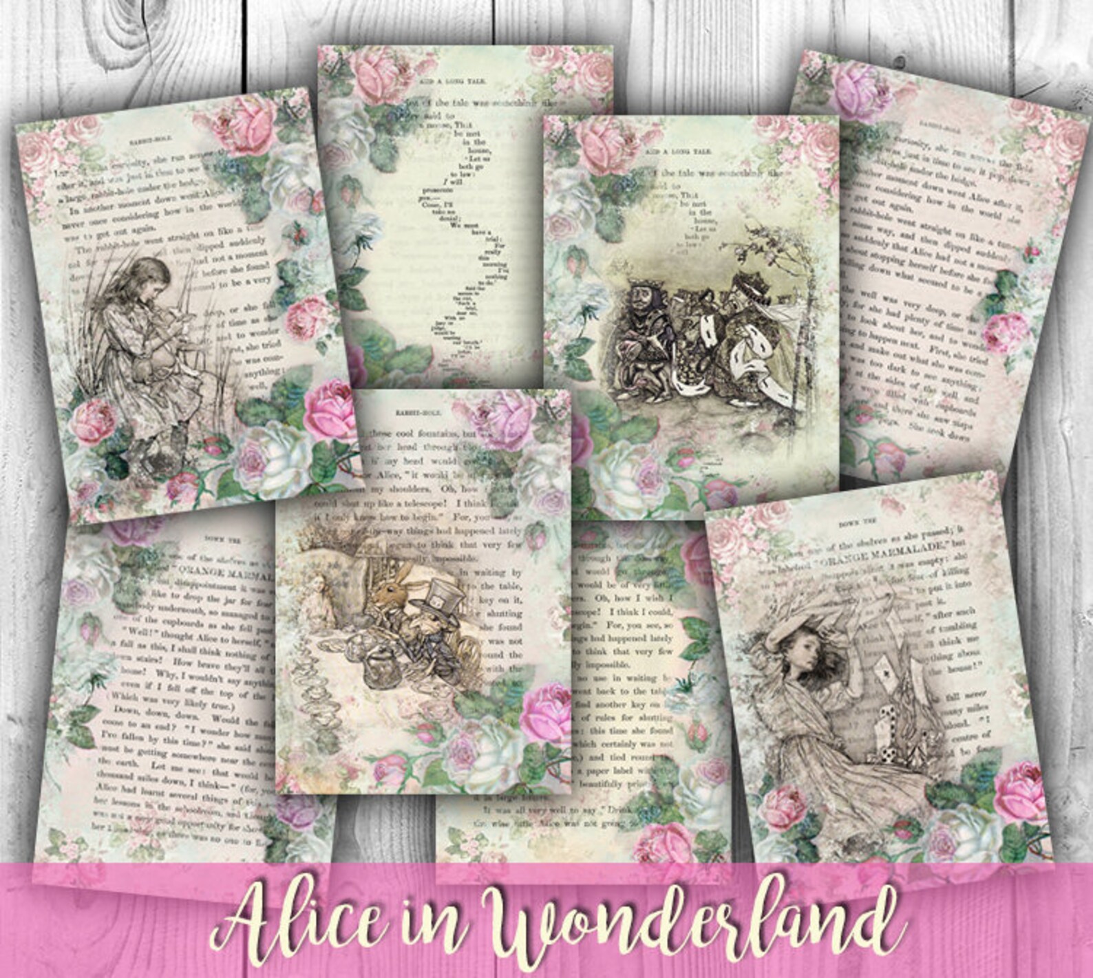 DIGITAL Alice in Wonderland Cards Digital Collage Sheet | Etsy