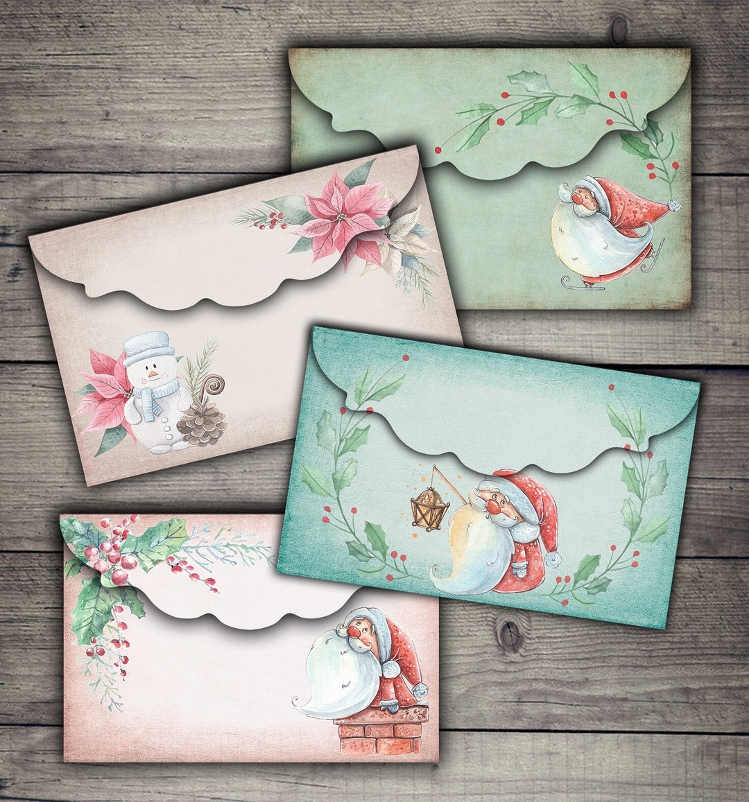 Printable Christmas Envelopes: Santa, Snowman Designs (digital Download ...