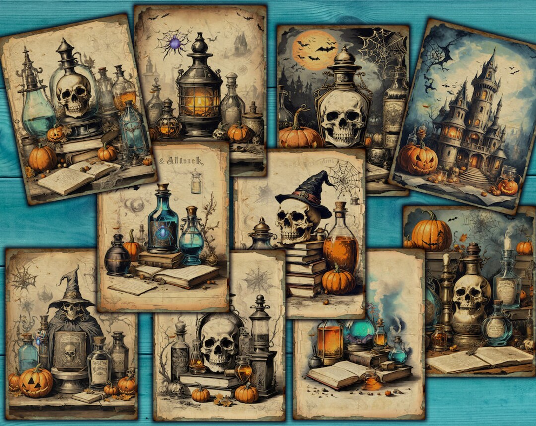 Vintage Grunge Halloween Papers, Halloween Skulls, Halloween Digital ...