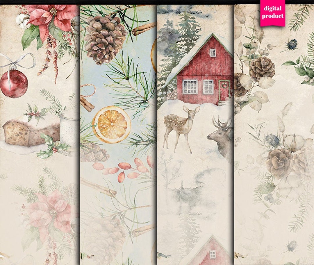 DIGITAL Christmas Papers - Grunge Christmas - Vintage Christmas Papers ...