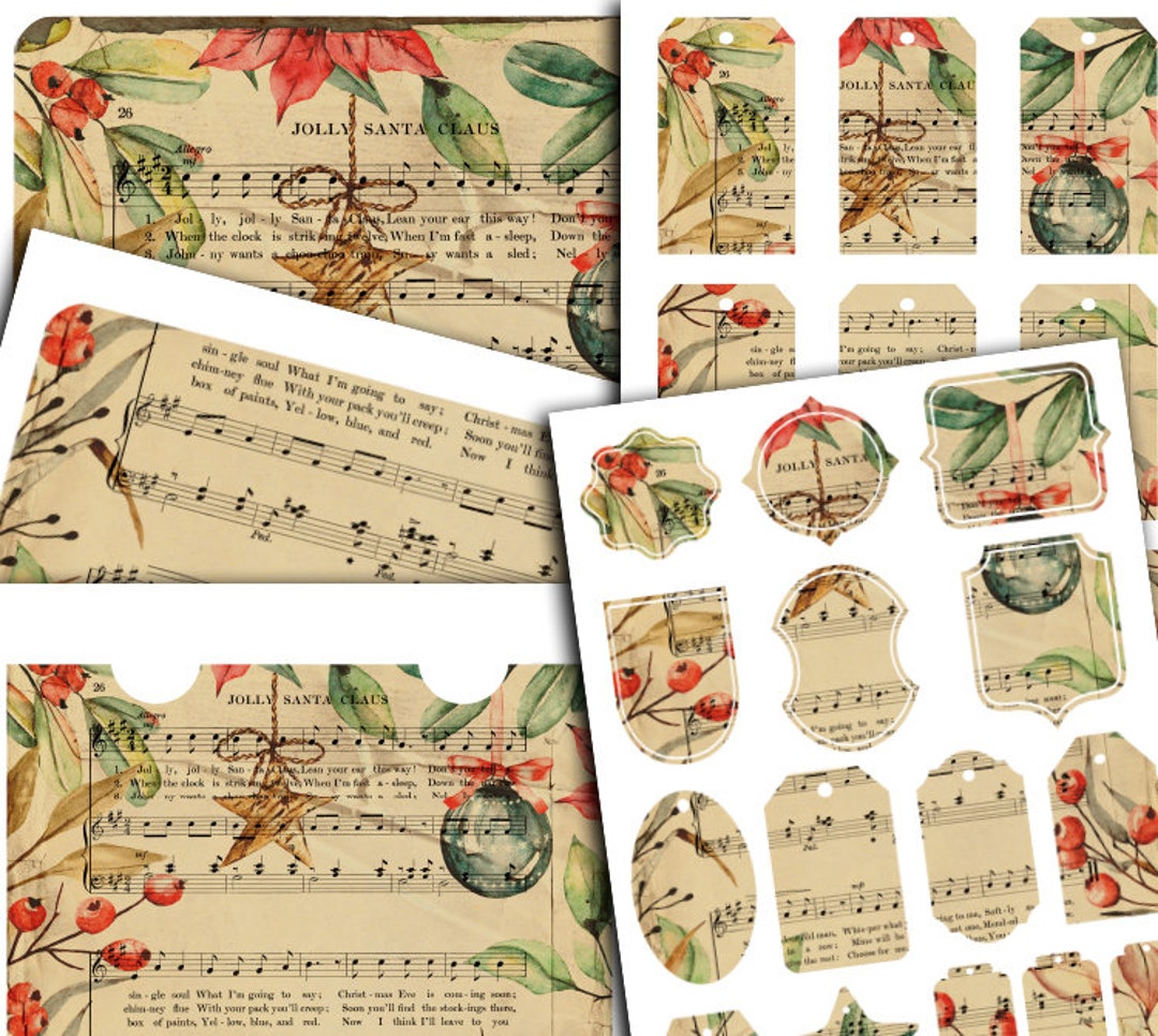 DIGITAL Christmas Songs Junk Journal Kit - Digital Paper Download ...