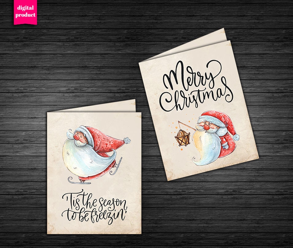 DIGITAL Christmas Cards Printable Santa Christmas Cards - Etsy