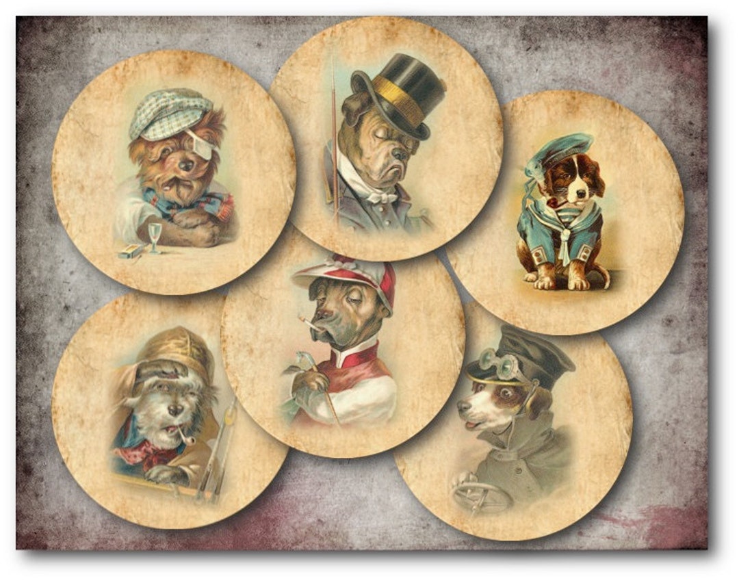DIGITAL Victorian Dogs 2.5 Inch Circles for Jewelry Pendants - Digital ...