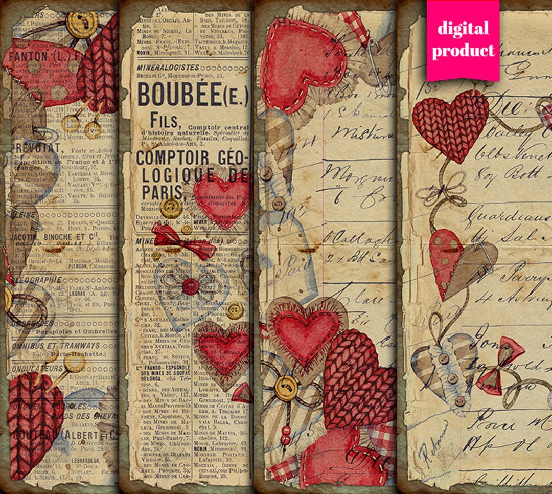 DIGITAL Vintage Valentines Junk Journal Ephemera - Printable Valentines ...