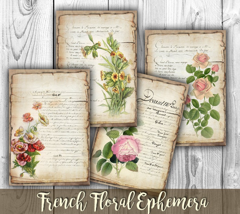 DIGITAL French Floral Ephemera Digital Collage Sheet Digital | Etsy