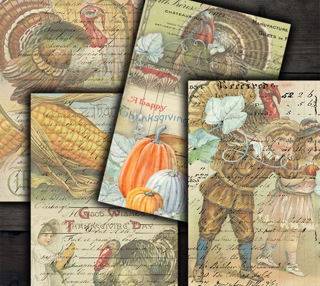 Vintage Thanksgiving Digital Paper: Collage Sheet Download (6x4", JPEG ...
