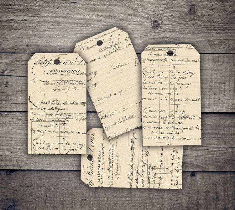 DIGITAL Vintage Handwritten Ephemera Tags Digital Collage - Etsy