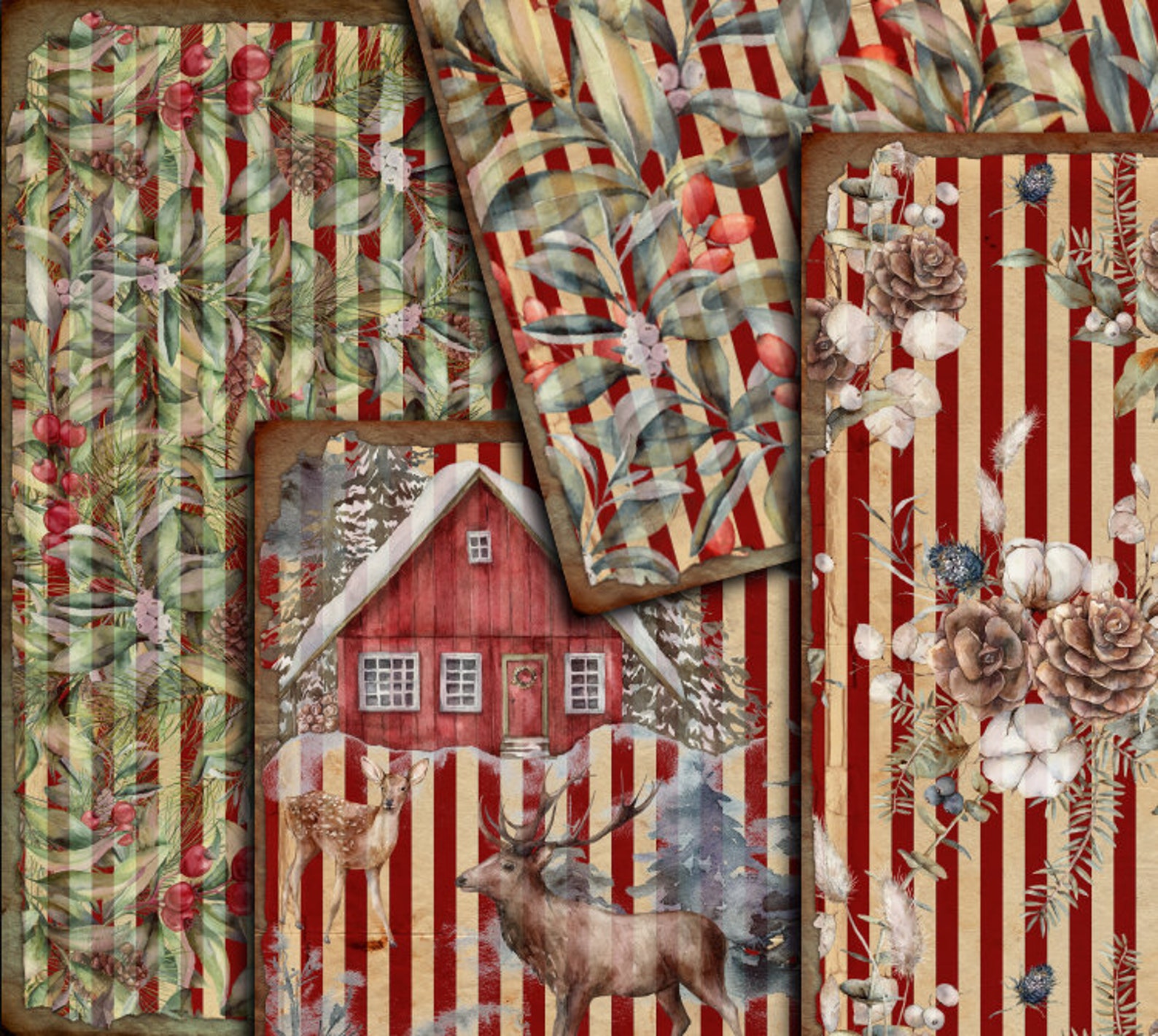 DIGITAL Digital Vintage Christmas Red Stripes Paper Download - Etsy