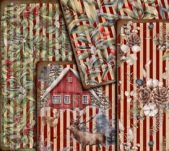DIGITAL Digital Vintage Christmas Red Stripes Paper Download - Etsy
